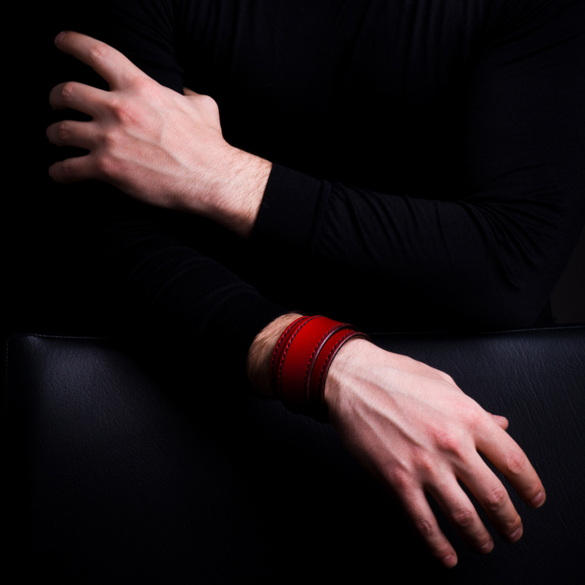 DoubleStud Wrap Wrist Band Red | Leather Works & Designs by Oz Abstract ...